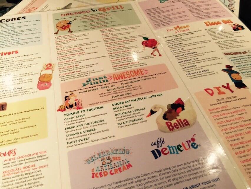 Menu at Demetres Kingsway desserts, Toronto, Bloor St W