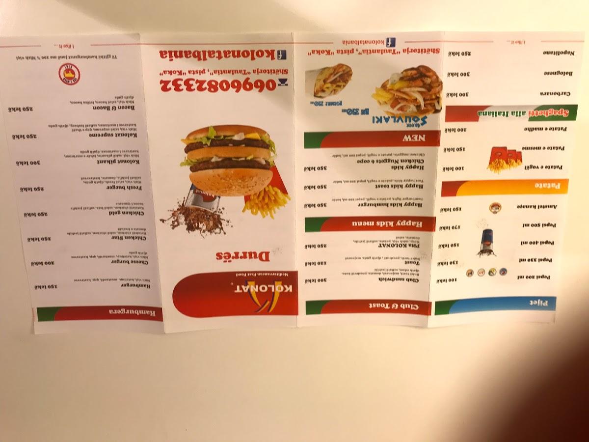 Menu at Kolonat restaurant, Durrës