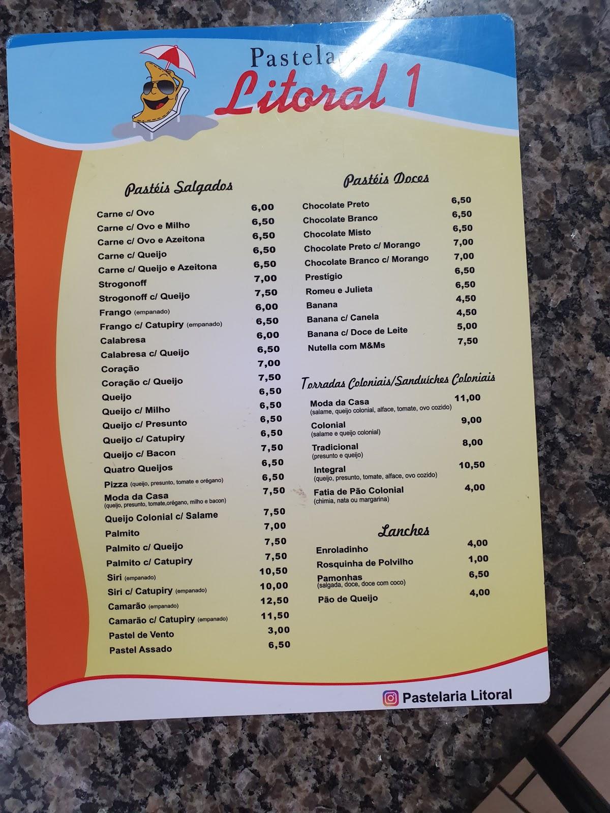 Menu em Pastelaria Litoral 1 restaurante, Osório, RS-030