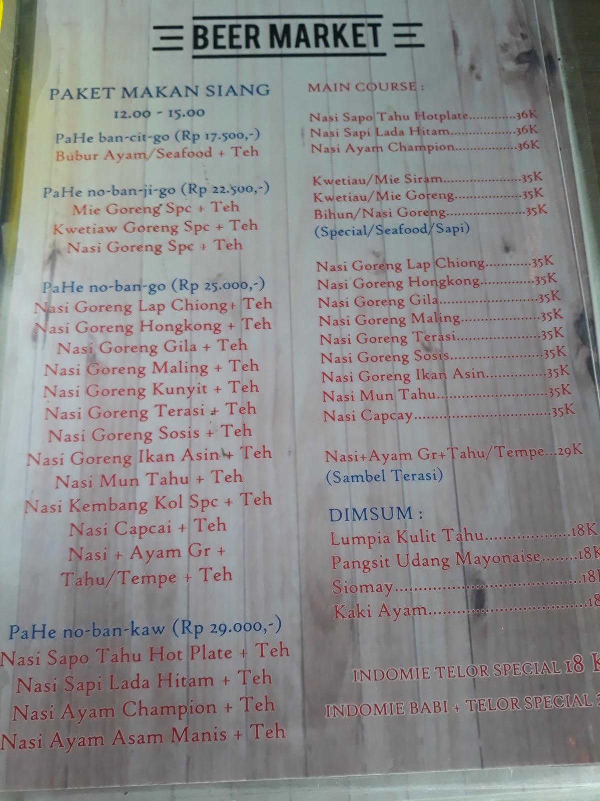Menu at Beer Market, Pecenongan restaurant, Jakarta