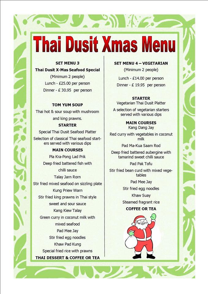 Menu at Thai Dusit restaurant, Derby
