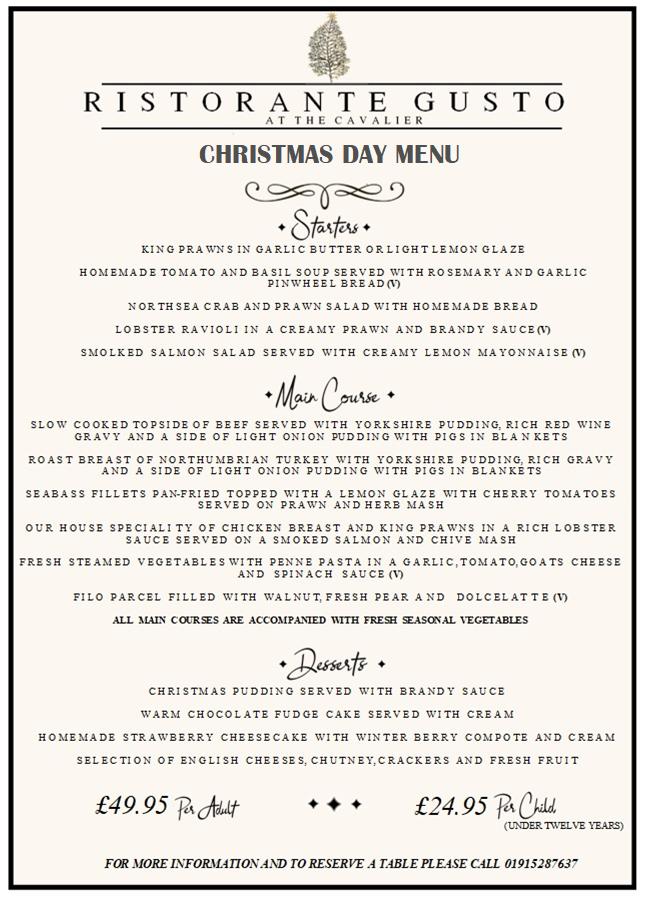 Menu at The Cavalier restaurant, Sunderland, Silksworth Ln