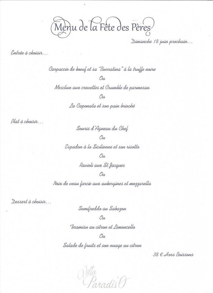 Menu at Villa Paradis'O restaurant, Mougins