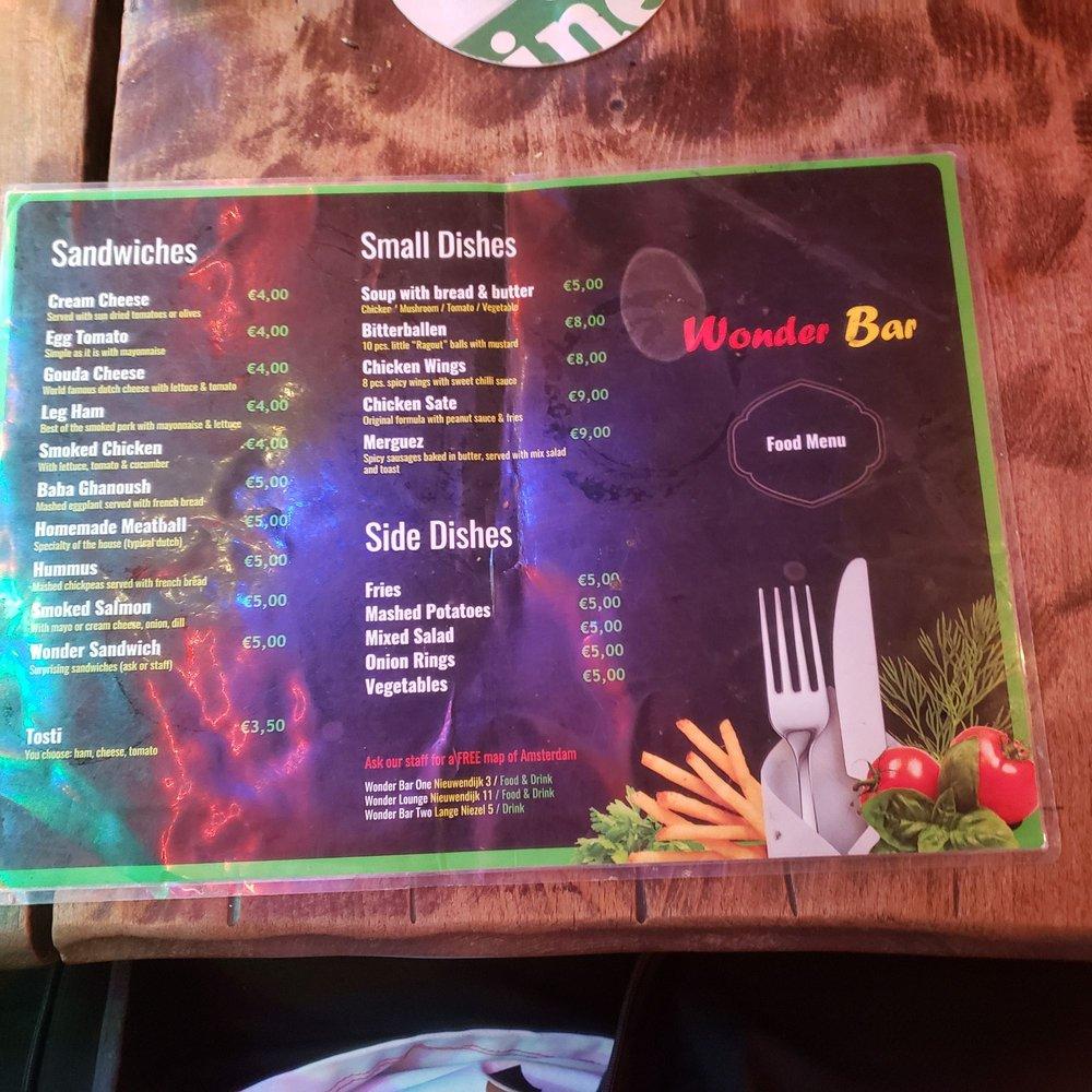 Speisekarte von Wonder Bar One, Amsterdam, Nieuwendijk 3