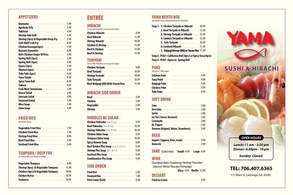 Menu at Yama Sushi and K-BBQ, LaGrange