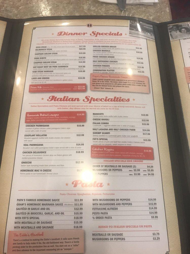 Menu at Eddie's restaurant, Sylvan Beach