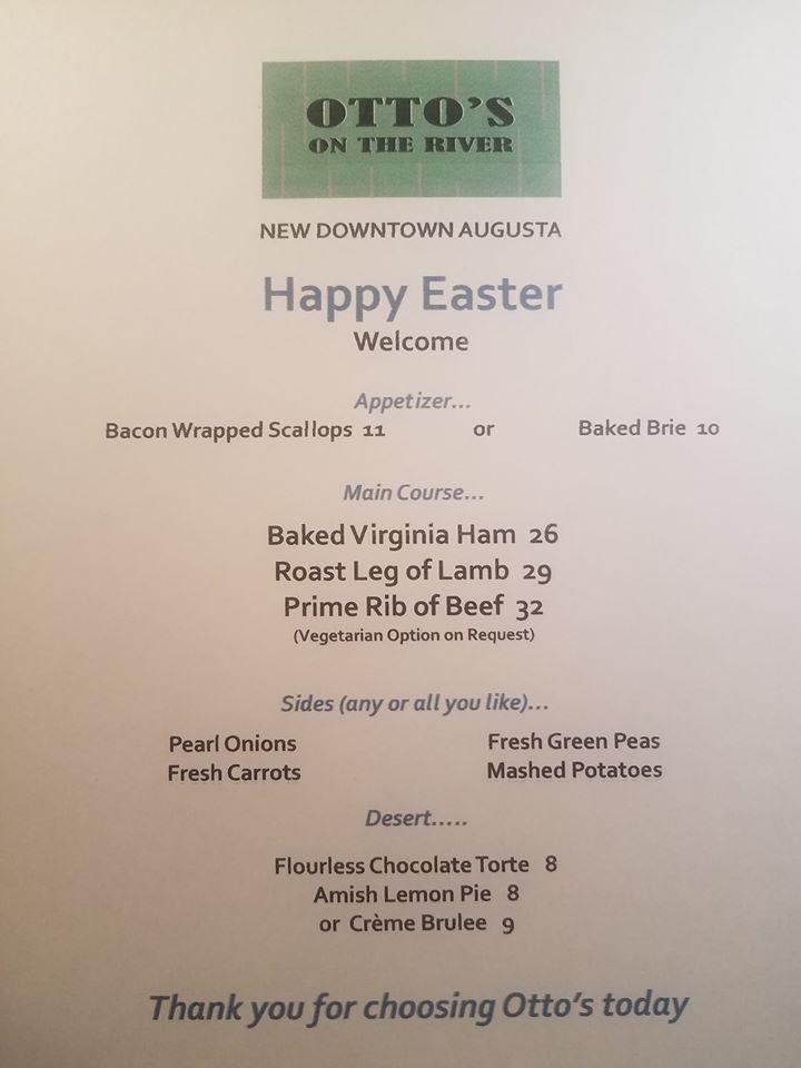 Menu at Otto's on the River restaurant, Augusta