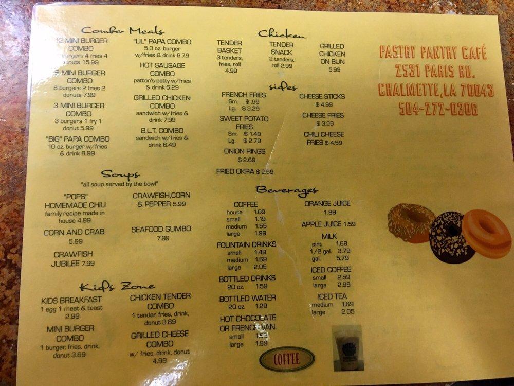Menu at Pastry Pantry Café cafe, Chalmette