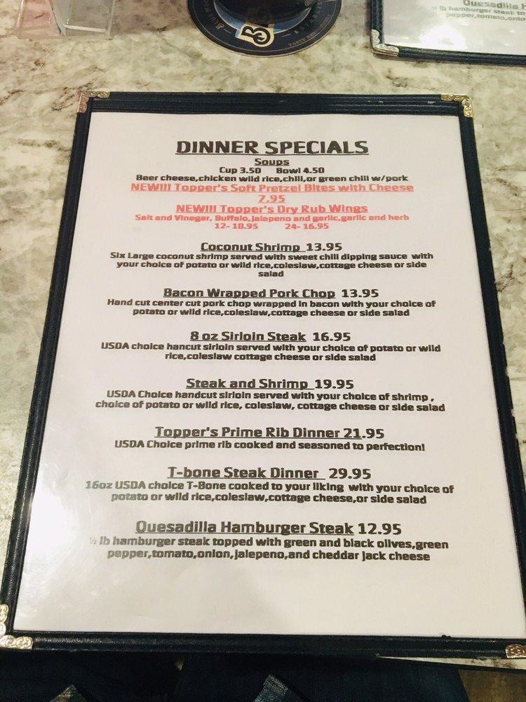 Menu at Topper's Bar & Grill, Montevideo
