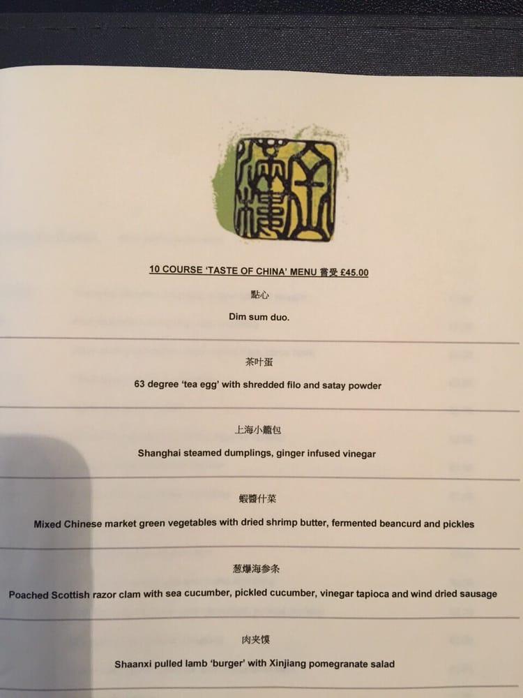 Menu at A. Wong restaurant, London