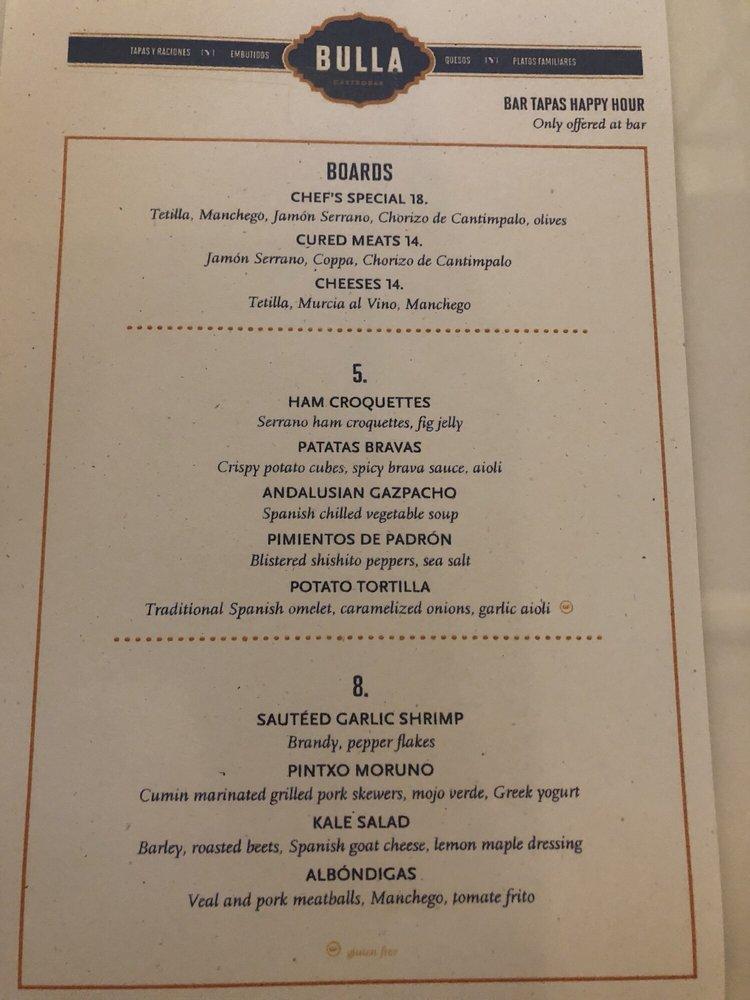 Menu at Bulla Gastrobar, Charlotte