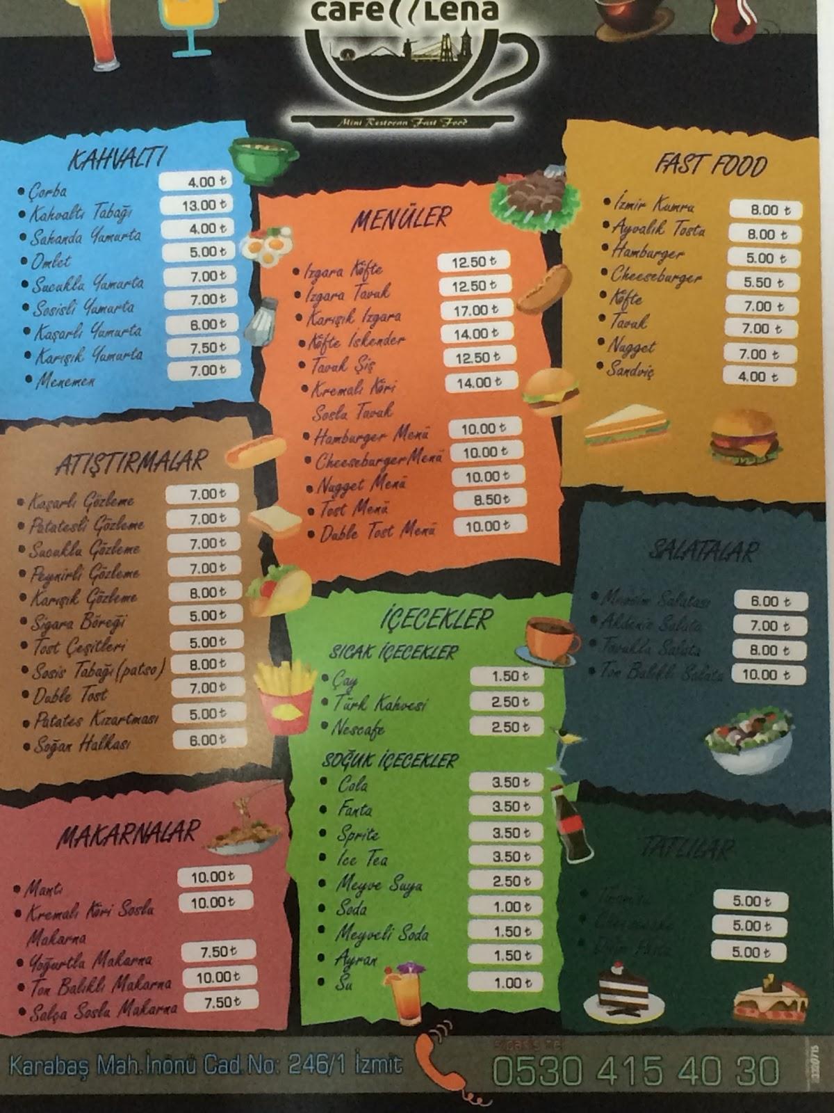 Menu at Cafe Lena Mini Restoran Fast Food, Izmit, İnönü Cd. No:246