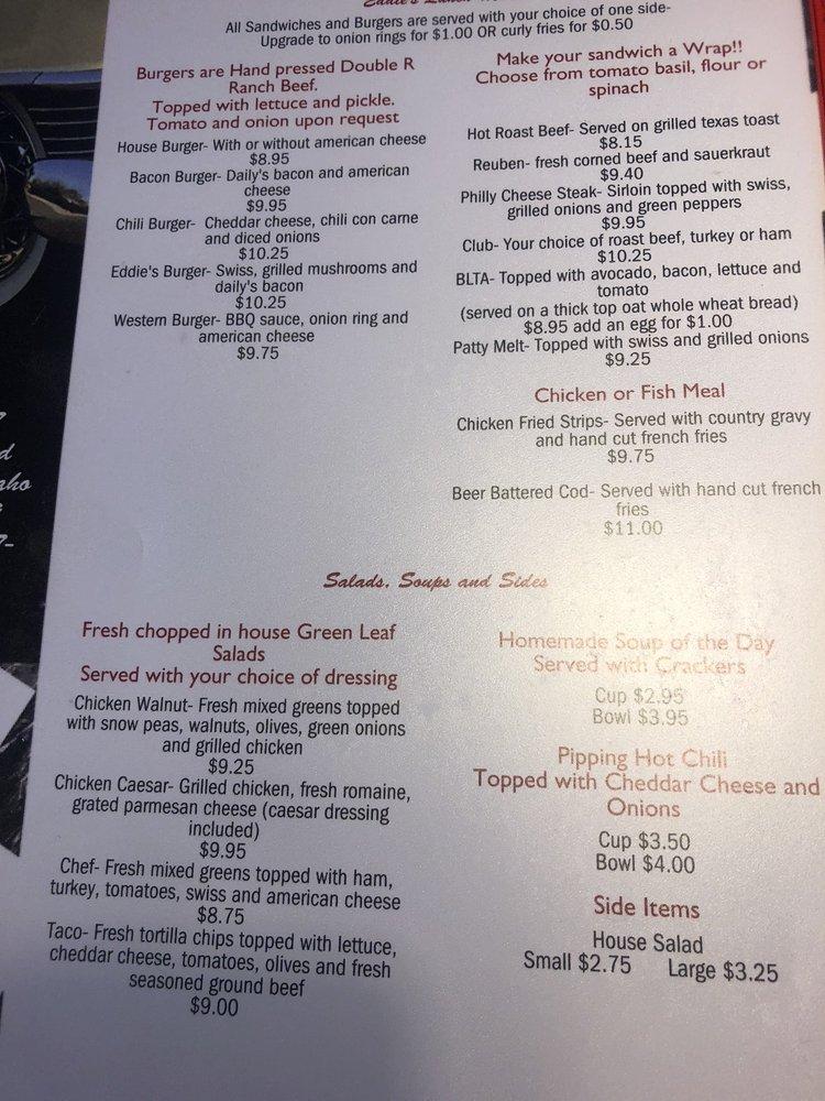 Menu at Eddie's Restaurant, Boise
