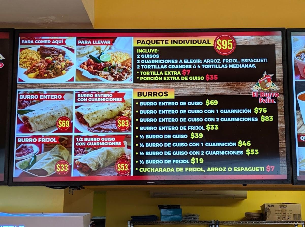 Carta del restaurante El Burro Feliz, Hermosillo, Colonia
