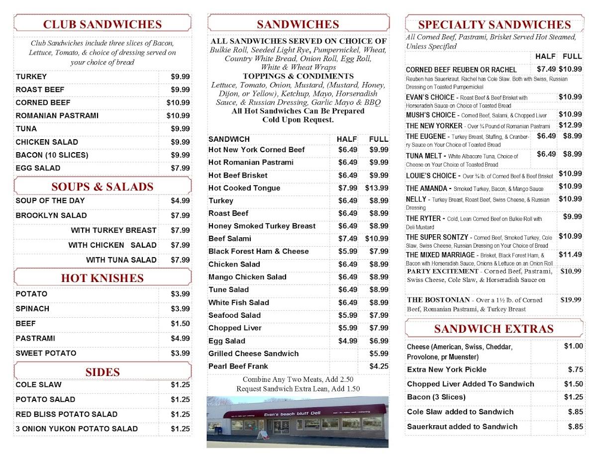 Menu at Evan's New York Style Deli restaurant, Marblehead, 252 Humphrey St
