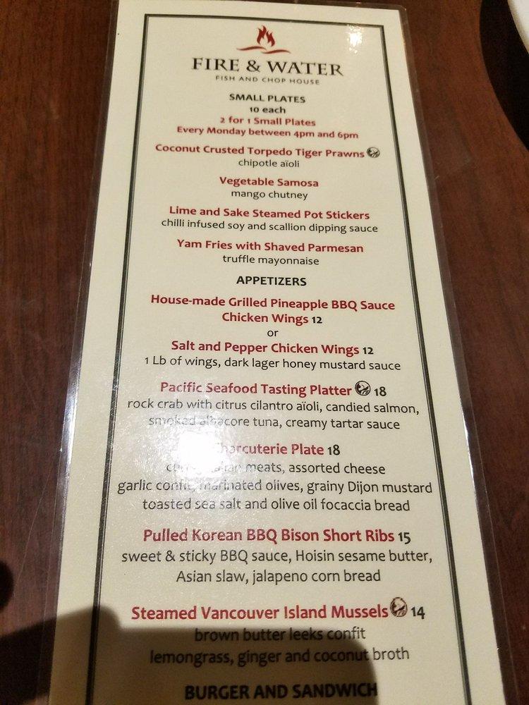 Menu at Fire & Water Restaurant, Victoria