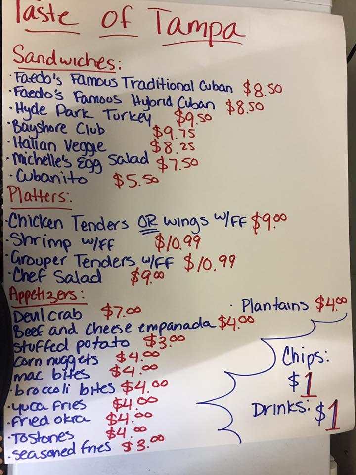 Menu at Michelle Faedo's On The Go restaurant, Tampa, Linebaugh
