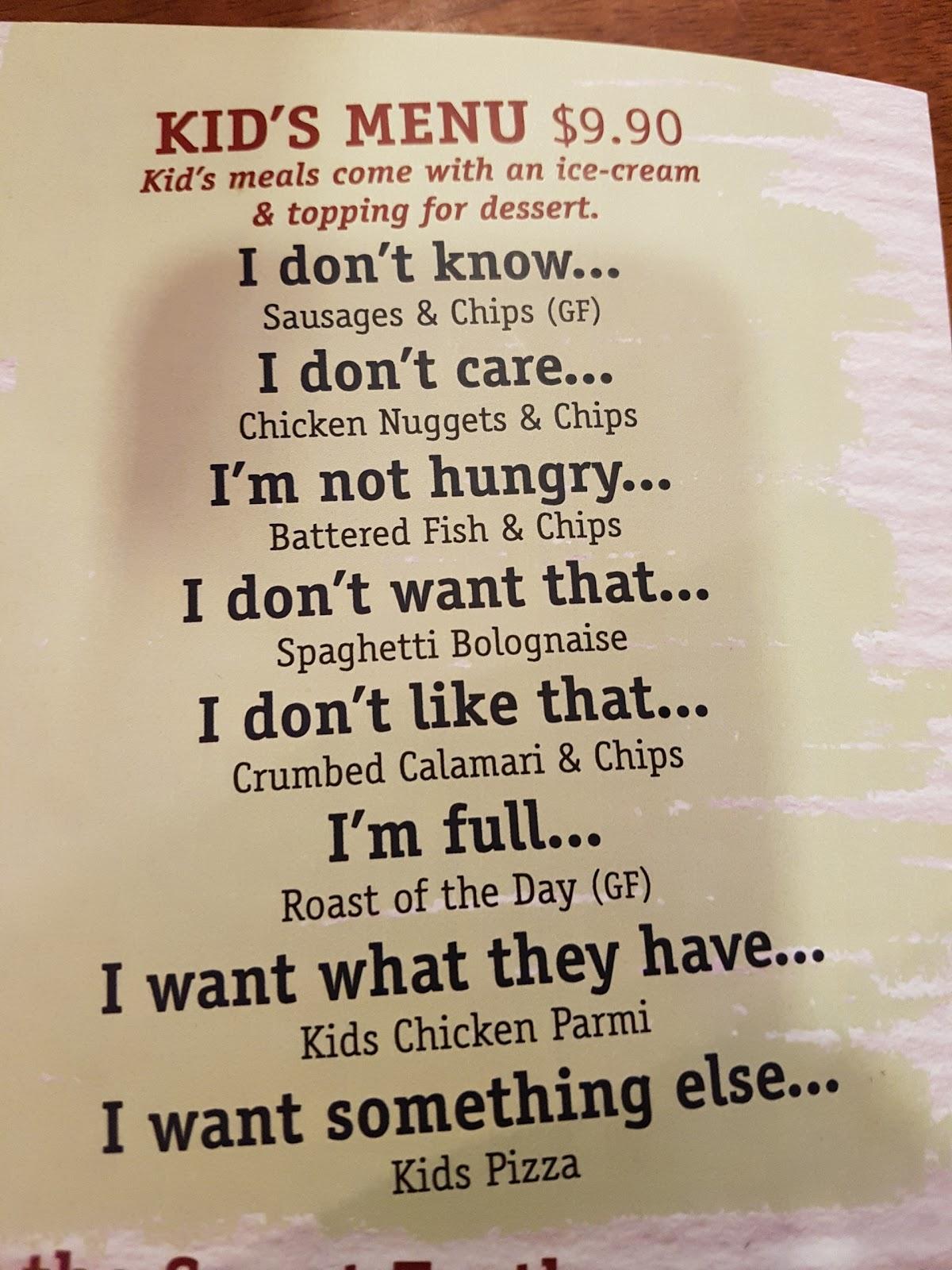 Menu at Moama RSL restaurant, Moama
