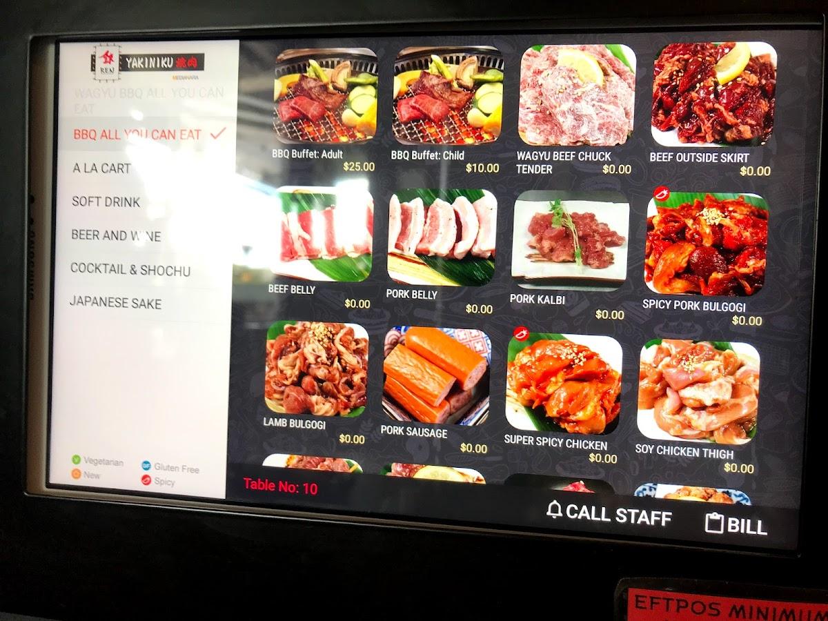 Menu at REN Yakiniku restaurant, Sunnybank