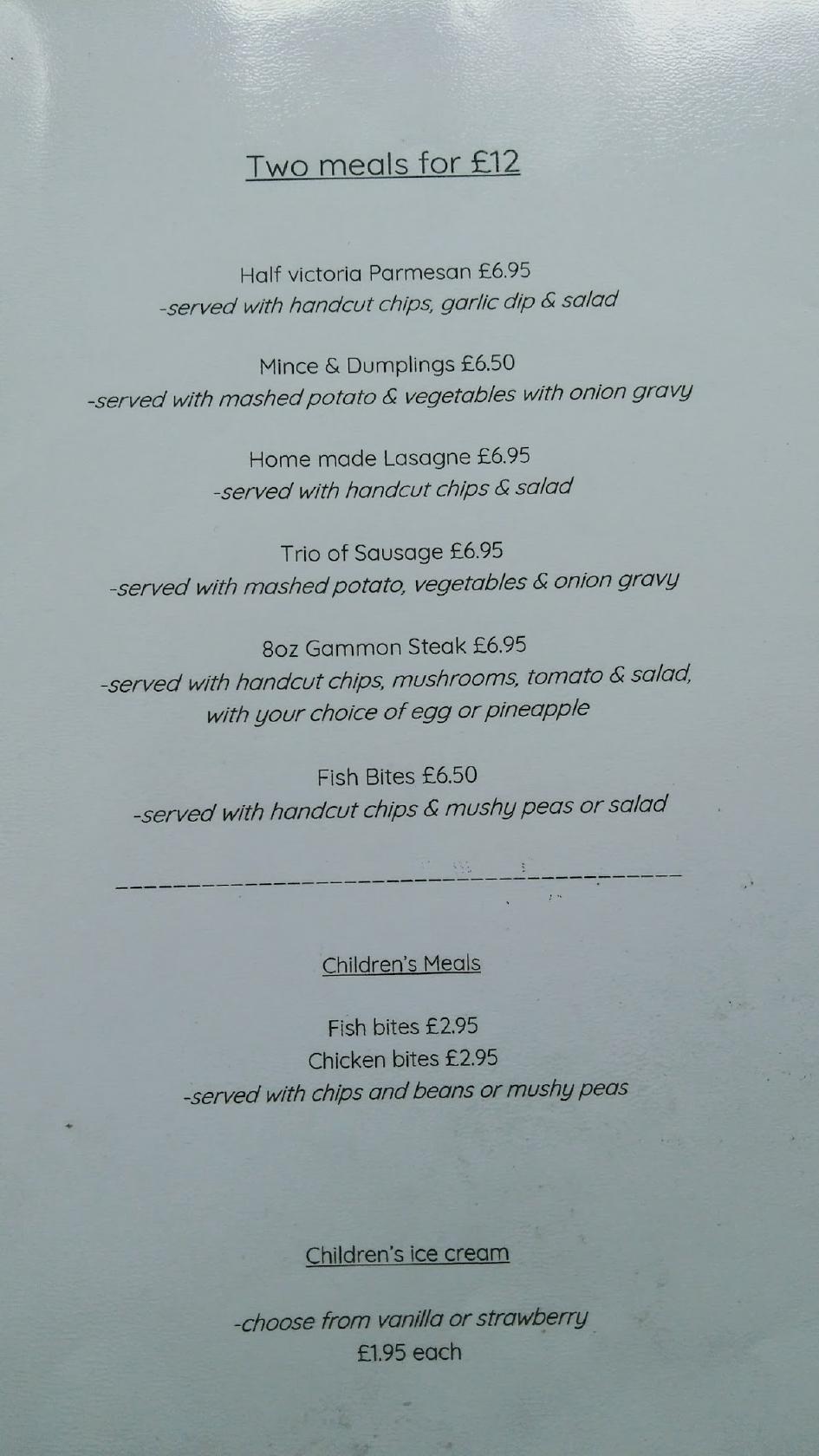 Menu at Victoria Pub, Saltburn-by-the-Sea, 3-5 Dundas St E