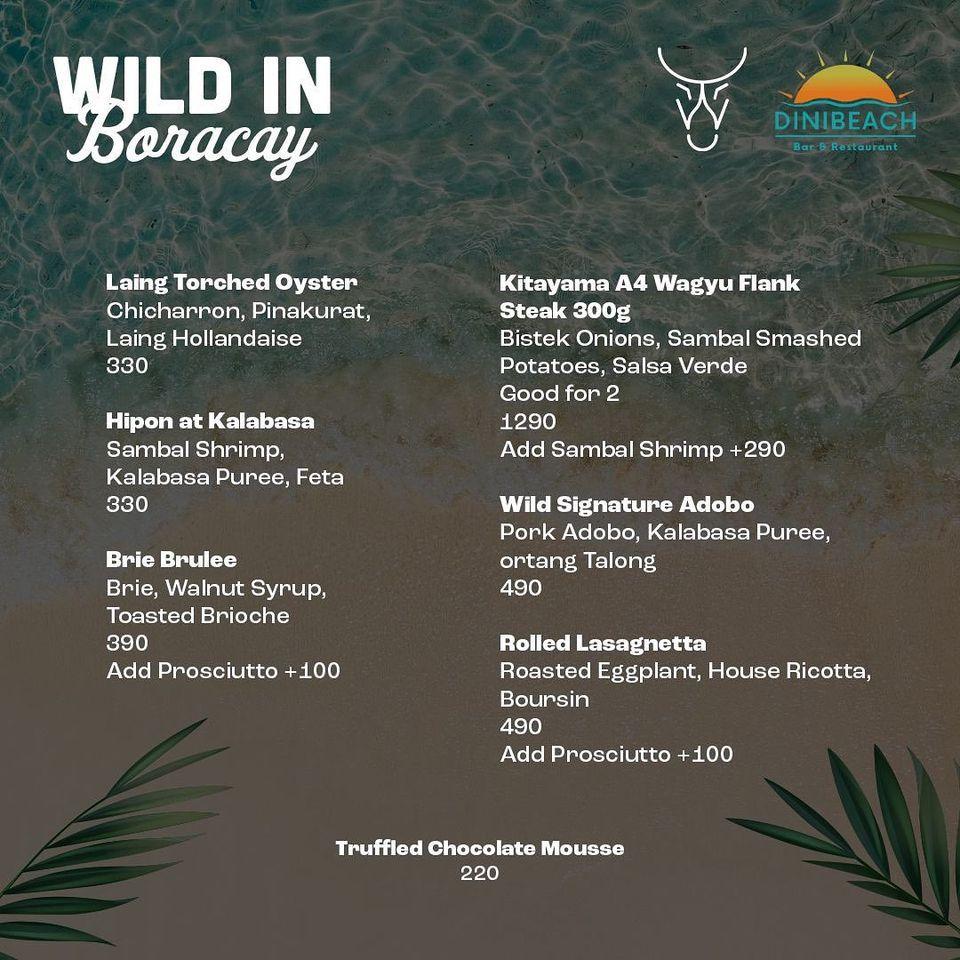 Menu at Wild Restaurant, General Luna