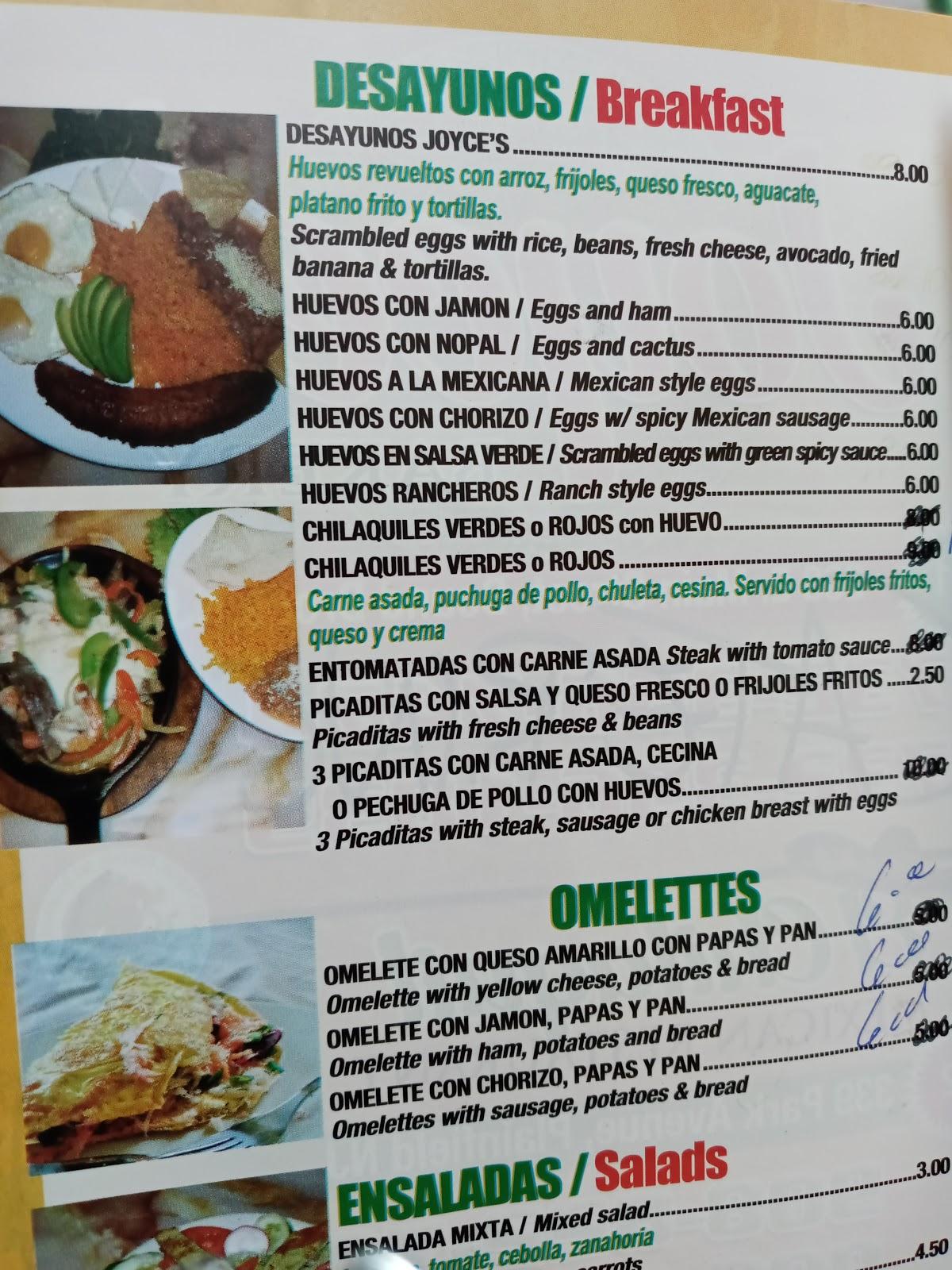 Menu at Joyce's Bakery and Restaurant El Chilaquil, Plainfield
