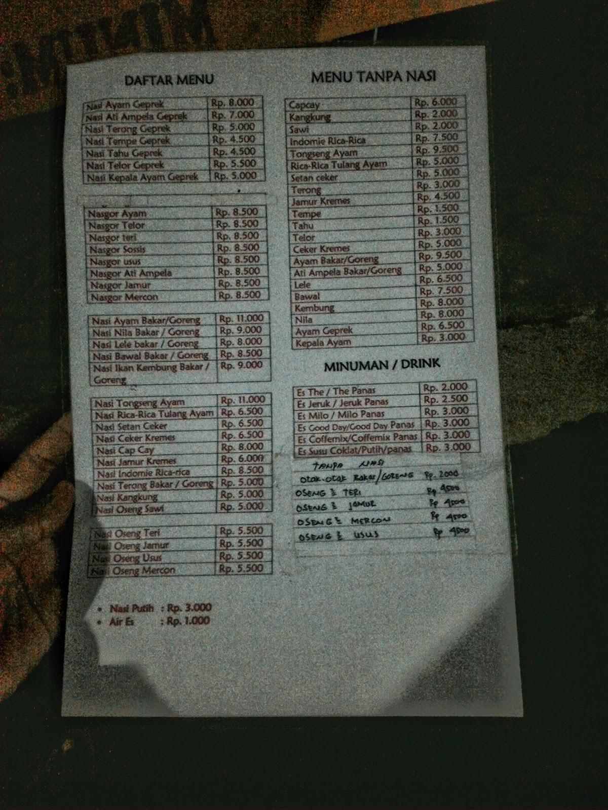 Menu at Lesehan Warung POK ATIK "NASI GORENG 6 MACAM", Terkenal Nasgor ...