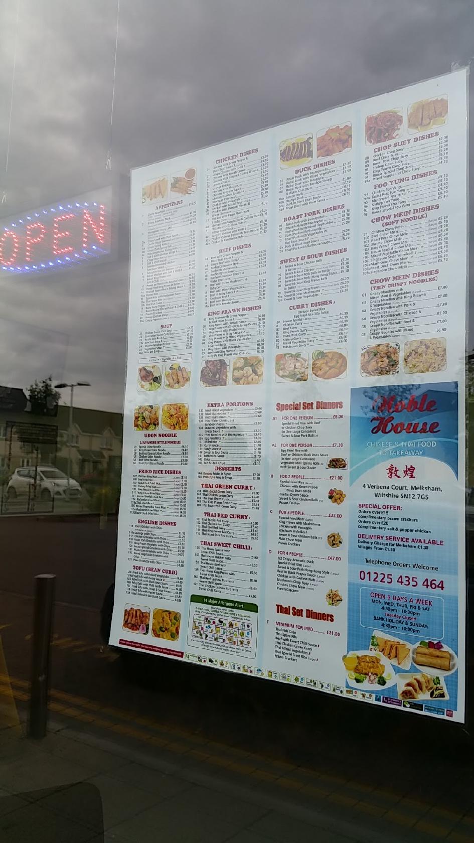 Menu at Noble House fast food, Melksham