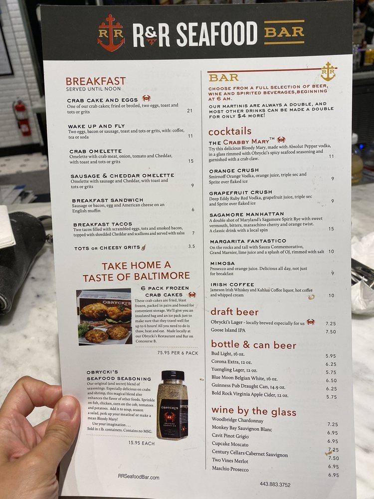 Menu at R&R Seafood Bar, Baltimore, Friendship Rd
