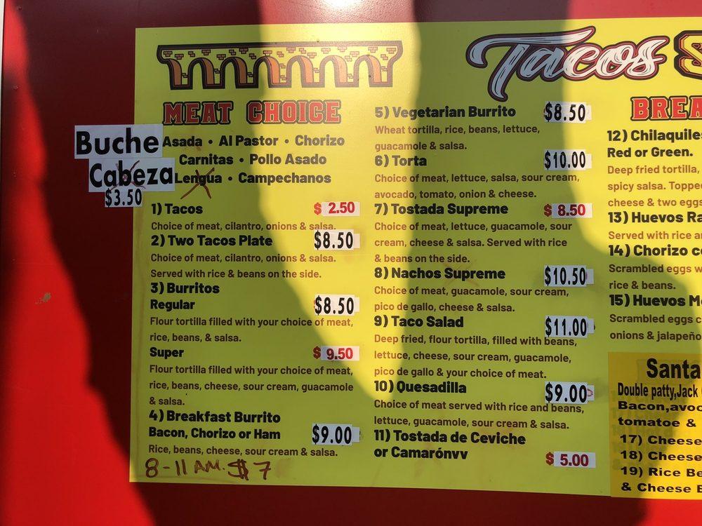 Carta de Tacos San Juan, Rohnert Park