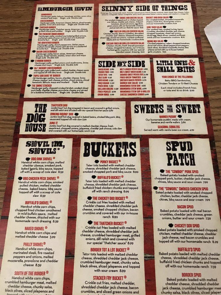 Menu at Thatcher's BBQ, Calhoun