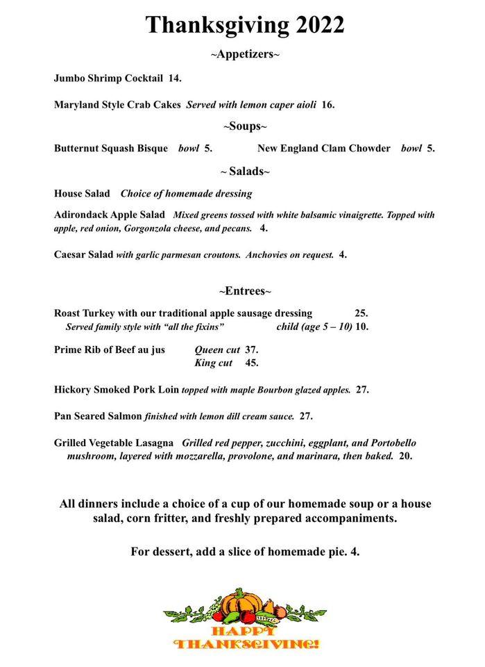 Menu at Union Hall Inn Restaurant & Catering, Johnstown