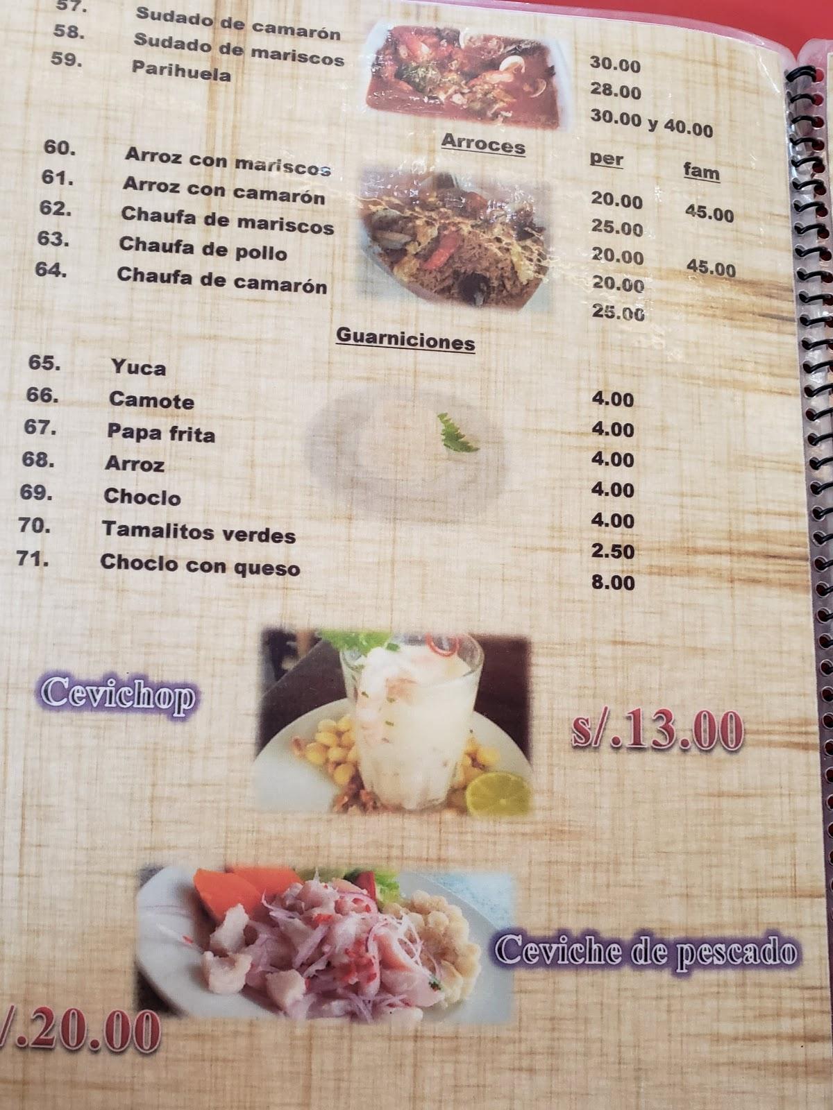 Carta del restaurante Cevicheria " DEL NORTE ASU MESA QUE TAL CONCHA ...