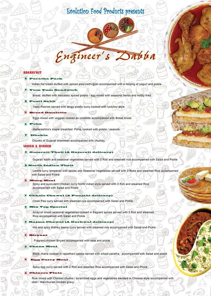 Menu at Engineer's Dabba, Thiruvananthapuram