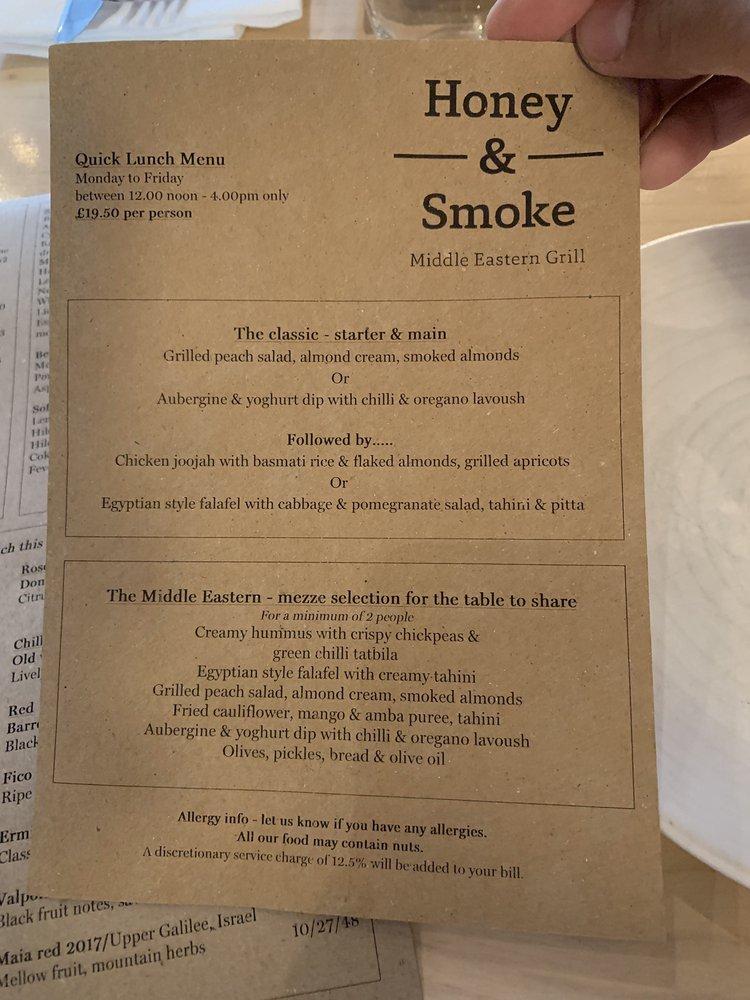 Menu at Honey & Smoke Grill House pub & bar, London