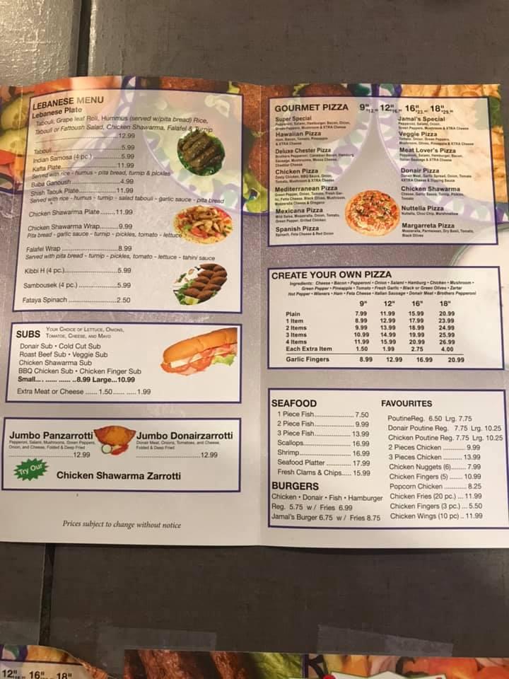 Menu at Chester Pizza & Mediterranean Foods pizzeria, Chester