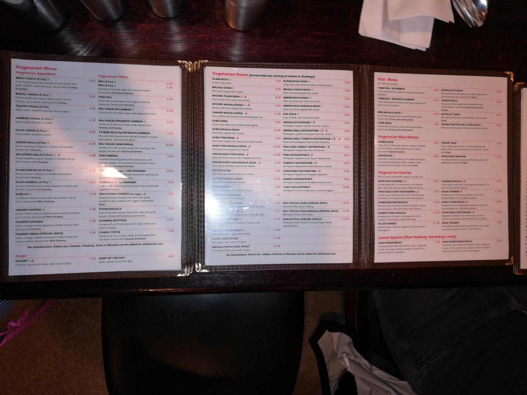 Menu at Madras Dosa Corner restaurant, Issaquah