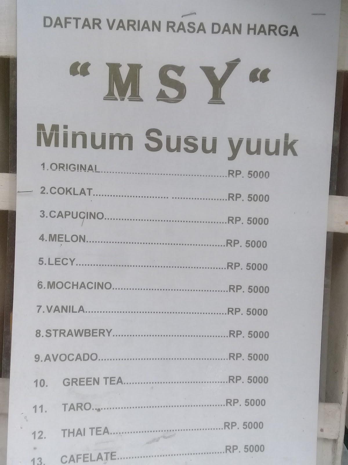 Carta del café OMAH SUSU dan ES TEBU, Indonesia