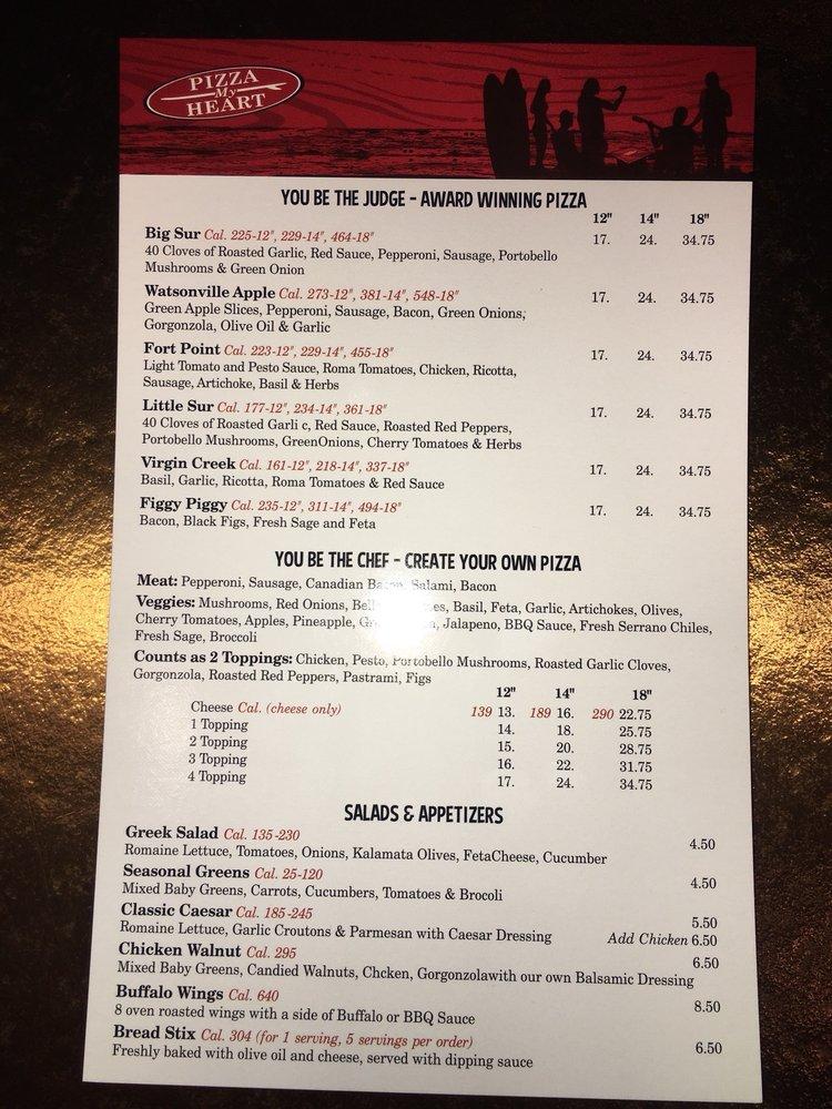 Menu at Pizza My Heart pizzeria, Redwood City