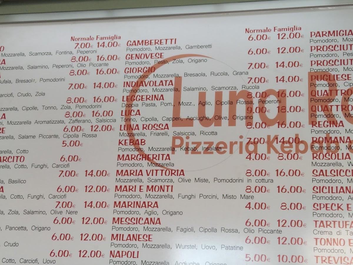 Menu at Pizzeria Luna Rossa, Fumo