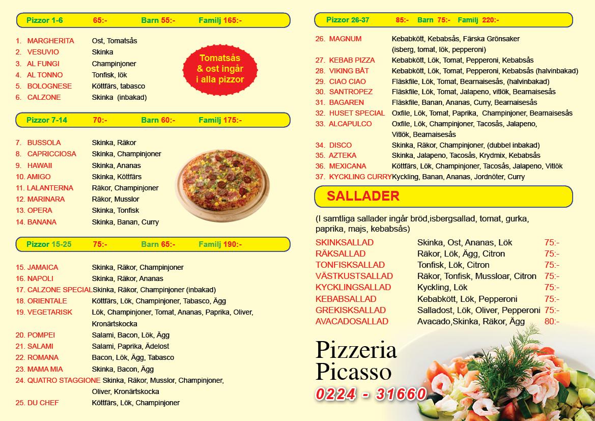 Menu at Pizzeria Picasso, Heby
