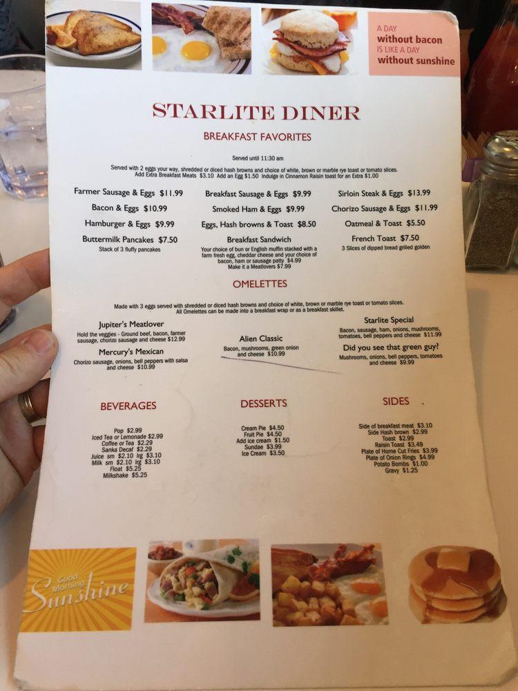 Menu at Starlite Diner Car restaurant, Bowden