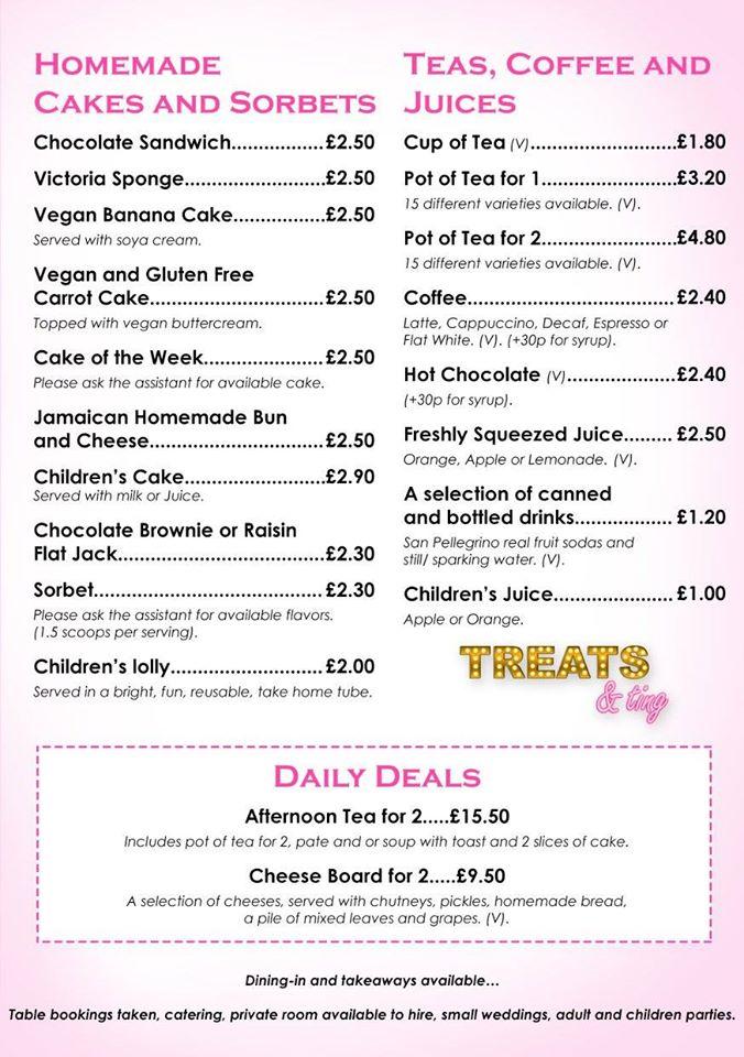 Menu at Treats & Ting restaurant, London