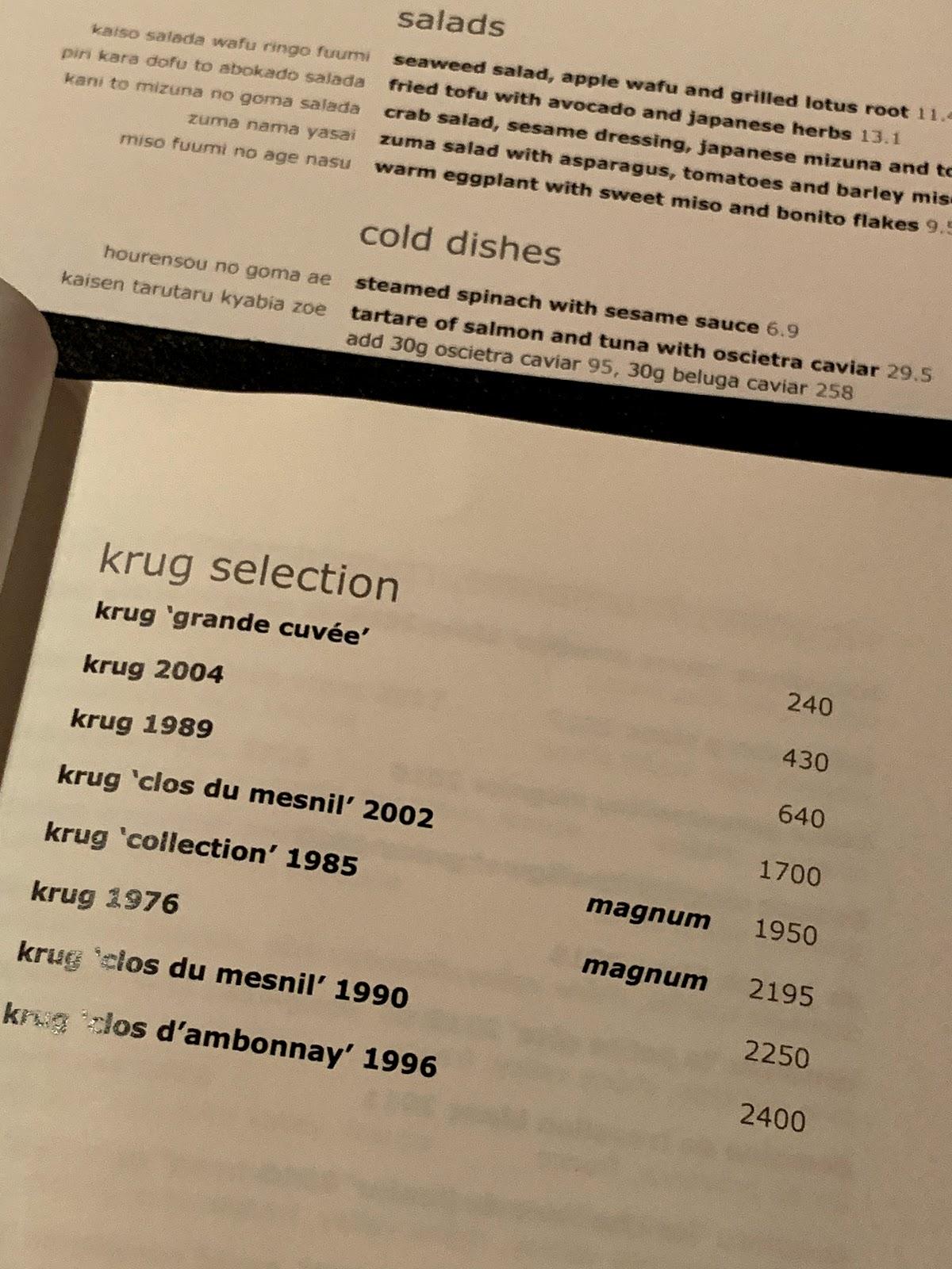 Menu at Zuma London pub & bar, London