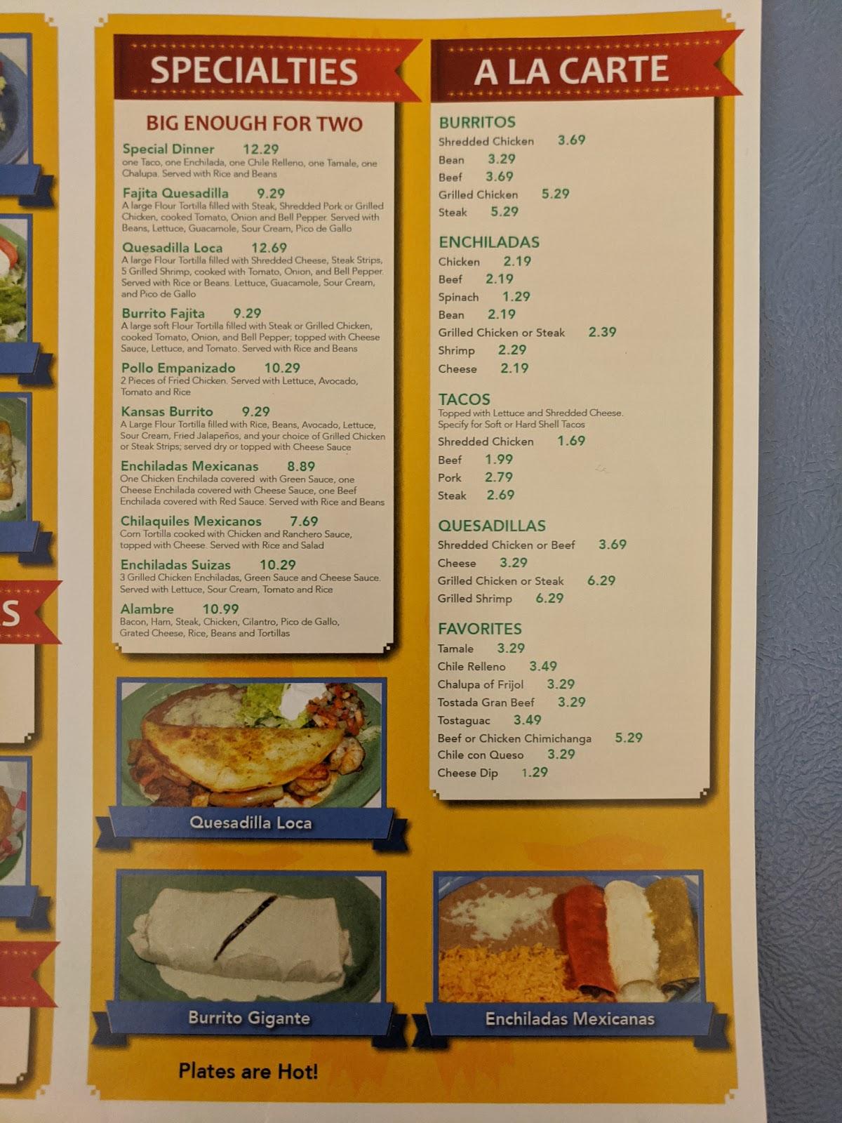 Menu at Charritos Plaza restaurant, Eudora