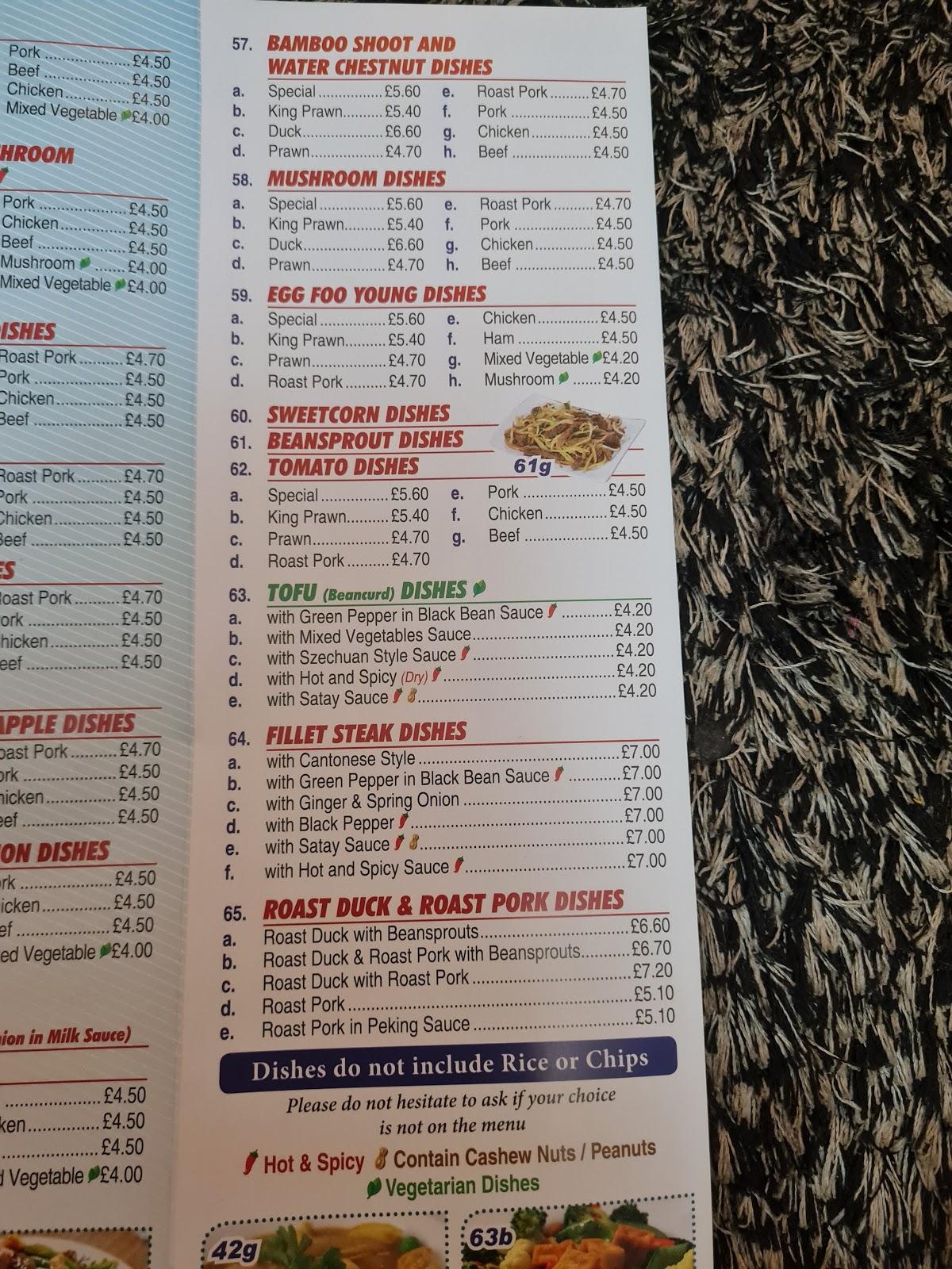 Menu at Hong Kong Chinese Takeaway restaurant, Keighley