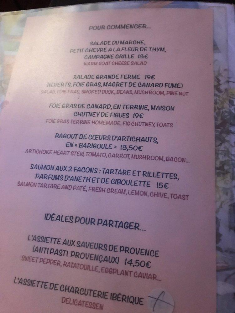 Menu at Le Patio restaurant, Aix-en-Provence, 16 Rue Victor Leydet