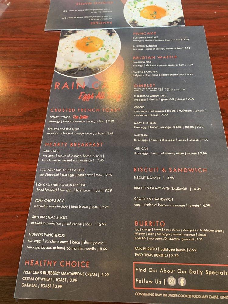 Menu at Rain Cafe, Lubbock, 50th St