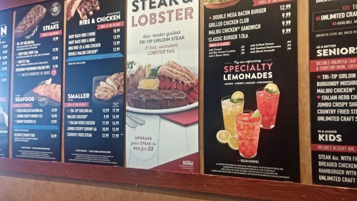 Carta de parrilla Sizzler, Flagstaff, S Milton Rd