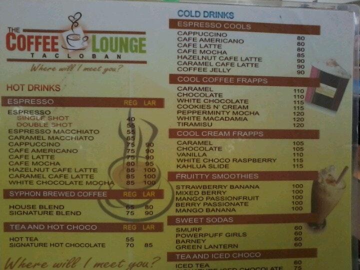 Menu at The Coffee Lounge, Tacloban City, 2/F Robinsons Place Tacloban